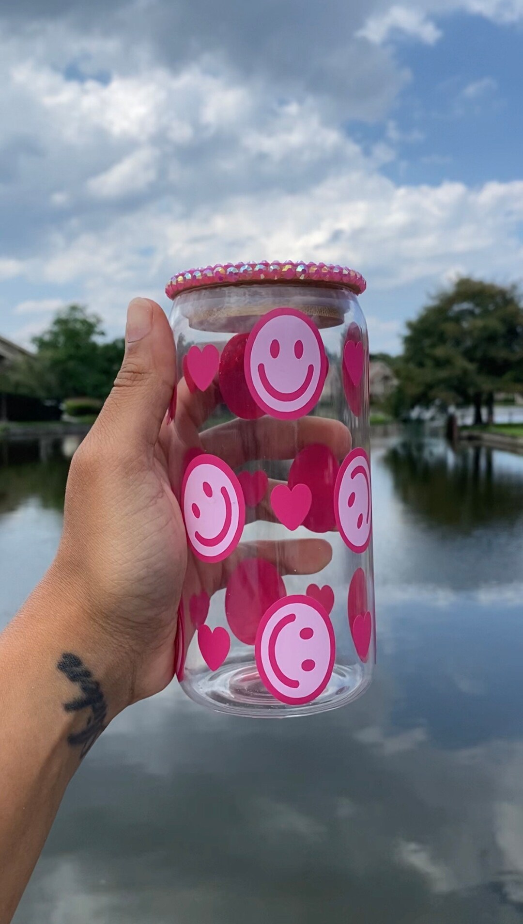 Smiley Face Can Glass pink Beer Can Glass aesthetic Coffee - Etsy