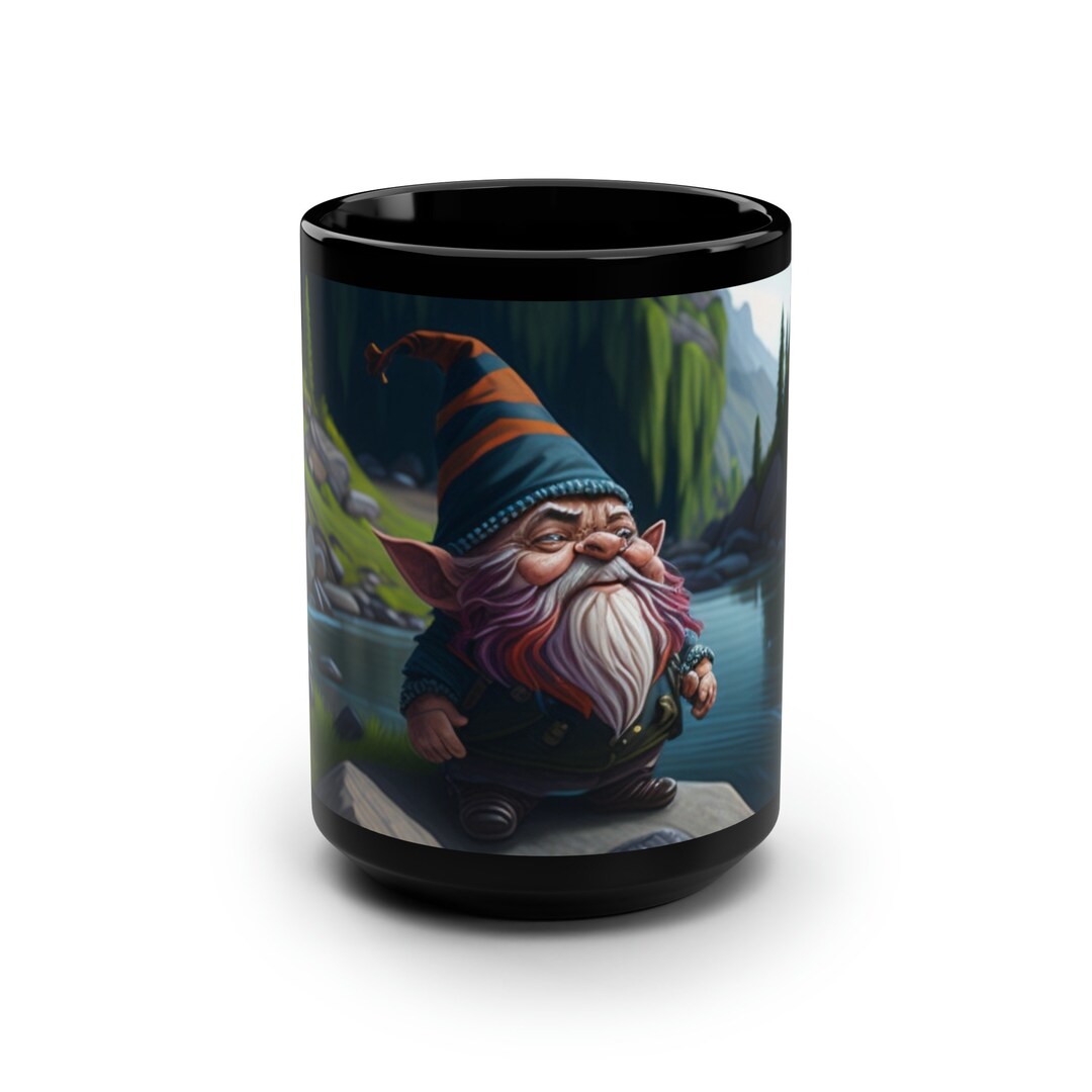 Black Ceramic Mug 15 Fl Oz With a Gnome Design - Etsy