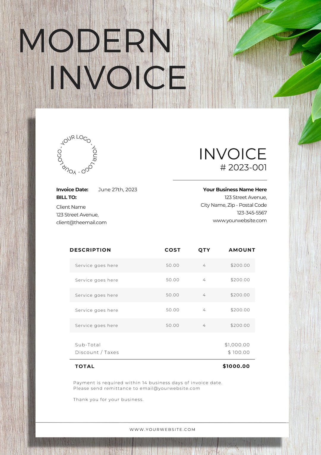 Invoice Template Download | Modern Client Invoice | Editable Template ...