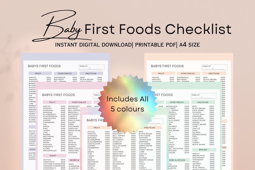 Baby Food Tracker Printable, Baby's First Food Checklist, Solids ...