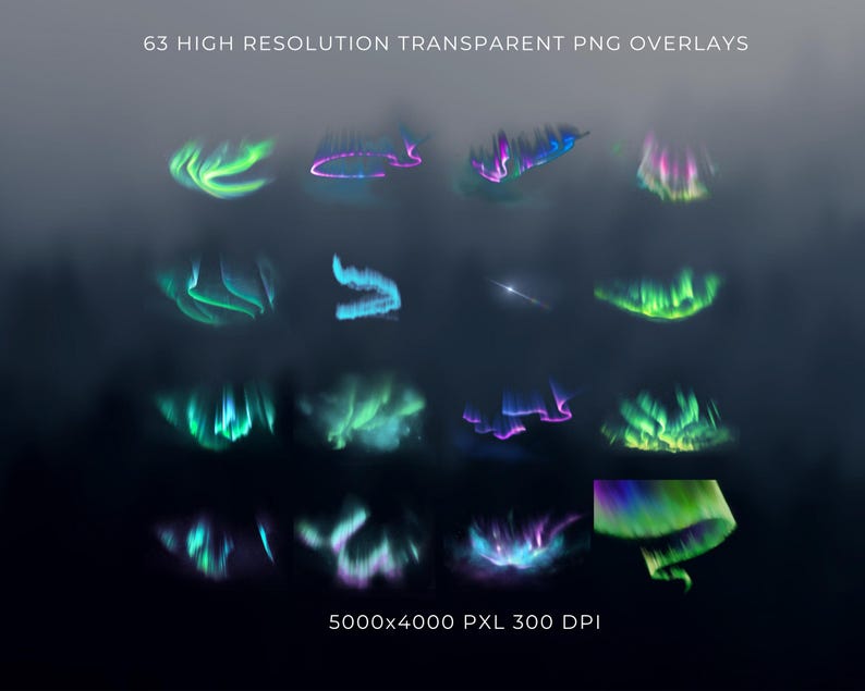 Aurora Borealis Overlays: 60+ Northern Lights Pngs (digital Download ...