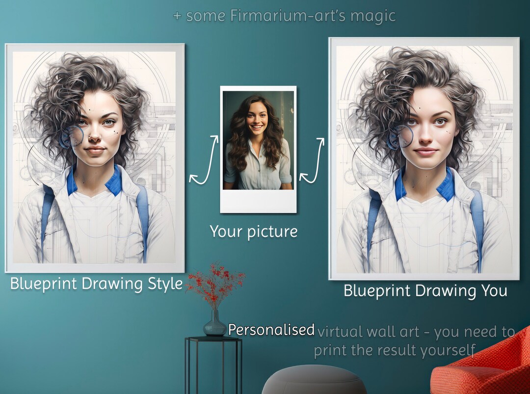 Blueprint Draw Custom Portrait Draft Painting Personalised Sketch ...