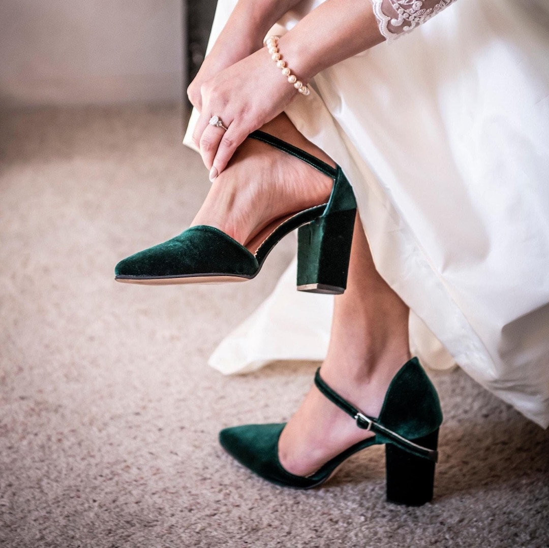 Green Velvet Pumps, Green Velvet Shoes, Green Velvet Bridal Shoes ...