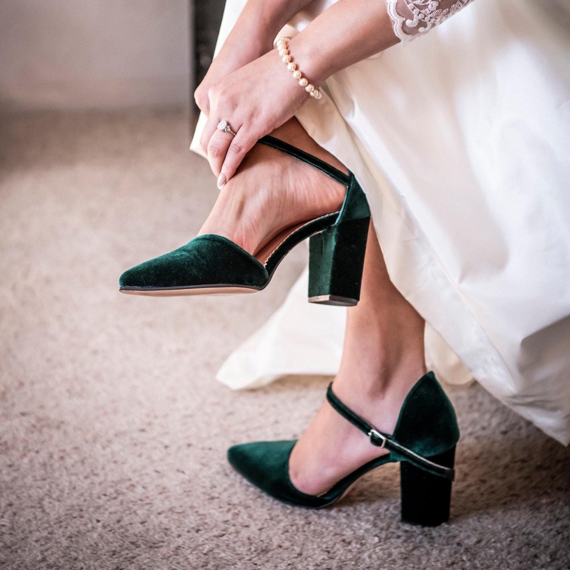 Green Velvet Pumps, Green Velvet Shoes, Green Velvet Bridal Shoes ...
