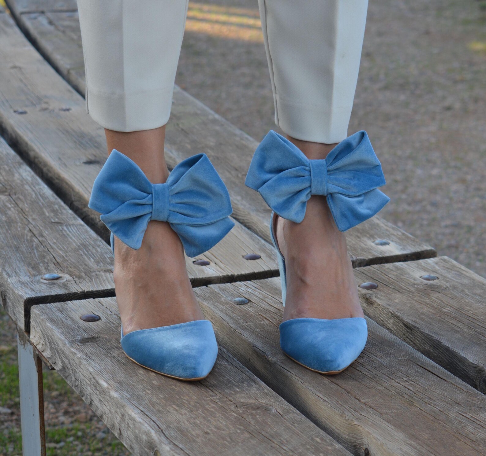 Baby Blue Velvet Bow Heels • Velvet Bow Heels • Light Blue Wedding ...