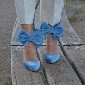 Baby Blue Velvet Bow Heels • Velvet Bow Heels • Light Blue Wedding ...