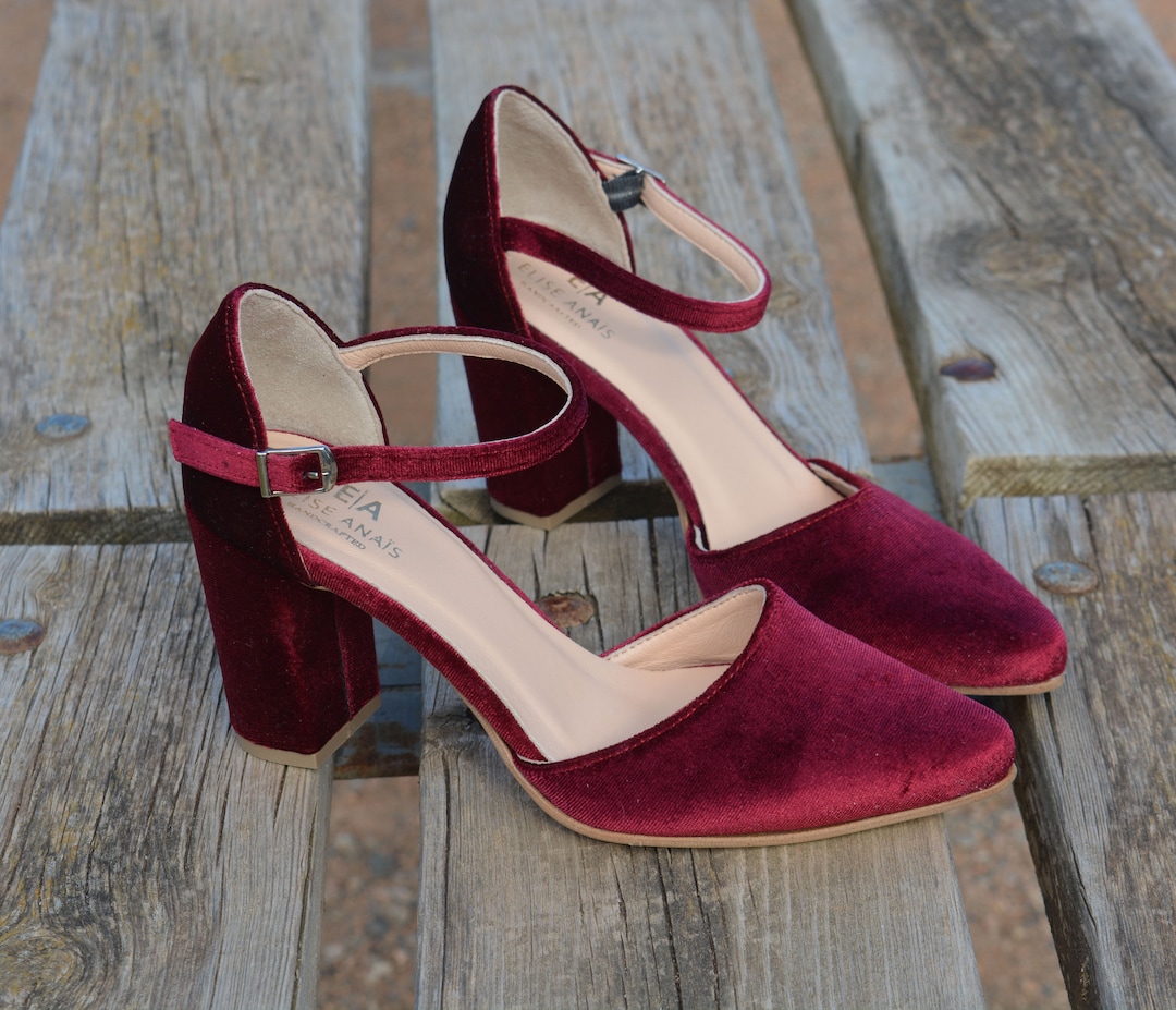 Red Velvet Heels, Burgundy Velvet Shoes, Dark Red Velvet Shoes ...