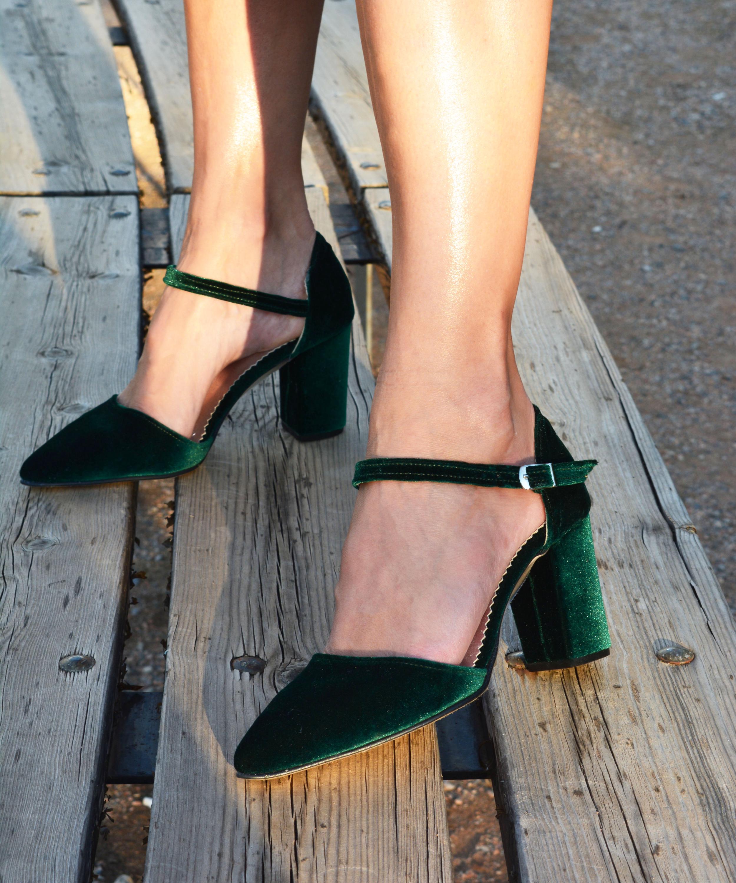 Green Velvet Pumps, Green Velvet Shoes, Green Velvet Bridal Shoes ...