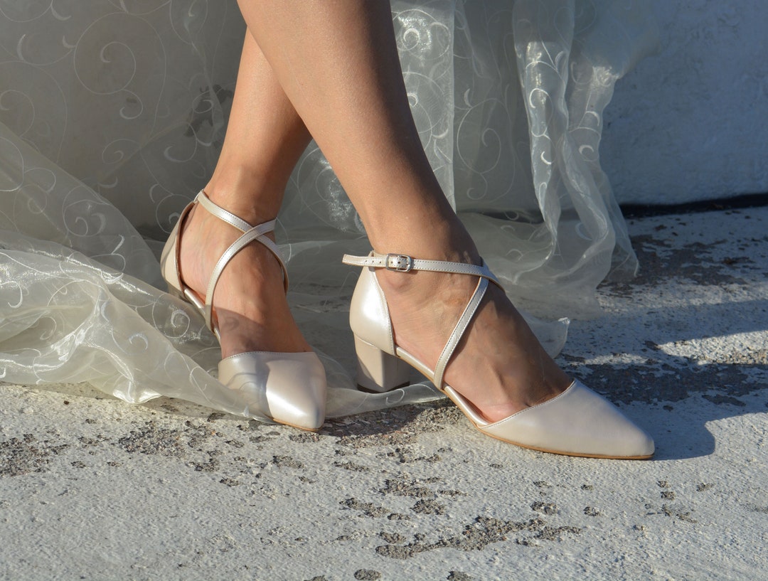 Genuine Leather/ Low Heel Bridal Shoes/ Wedding Ivory Heels/ D'orsay ...