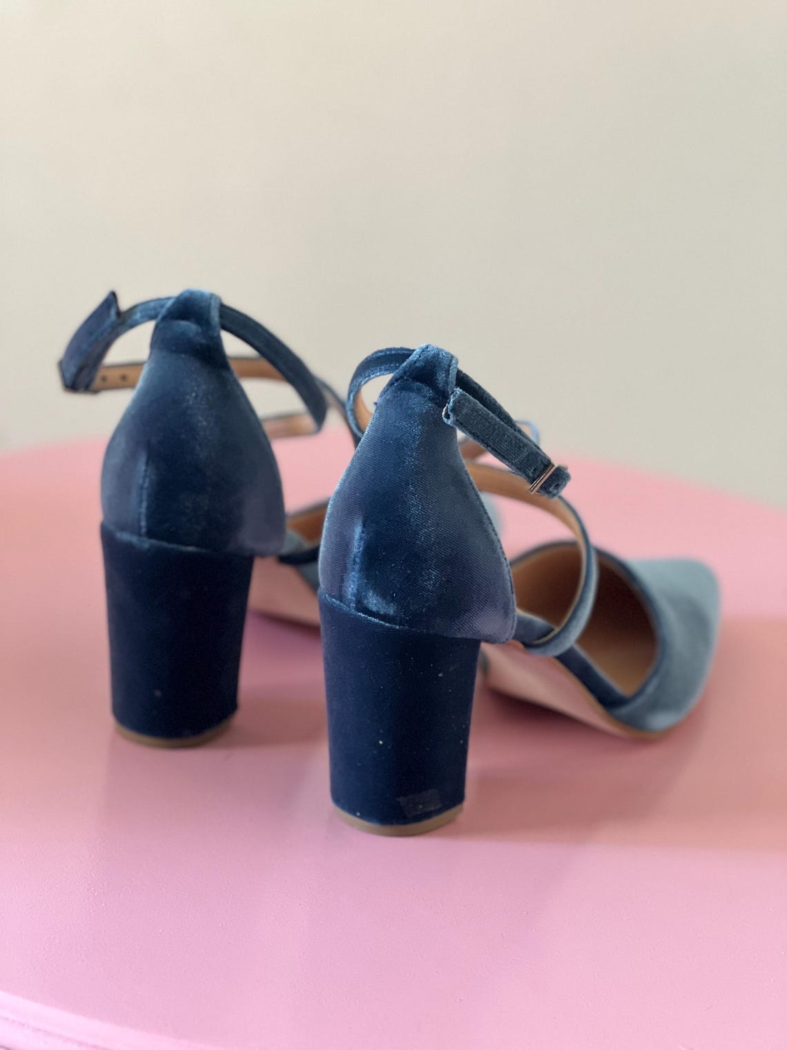 Blue Velvet Wedding Heels: Handmade Leather Block Heel Shoes - Etsy