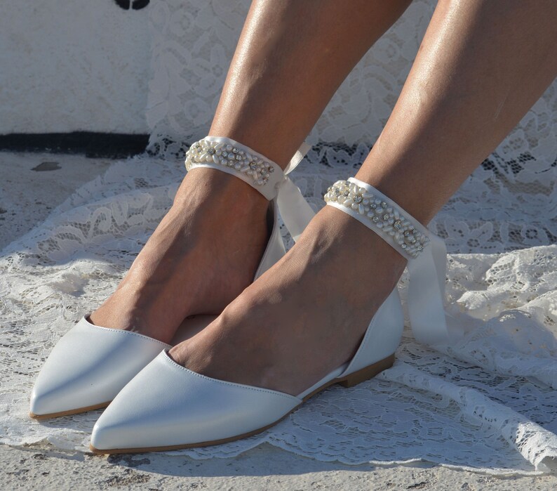 Leather Ballet Flats With Satin Ribbons- Women's Bridal Shoes- Handmade ...