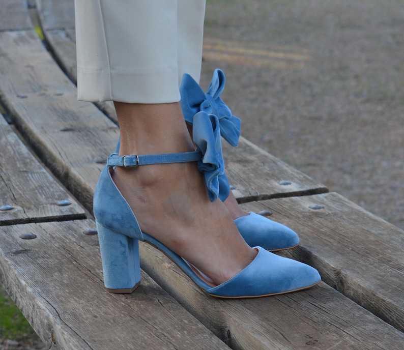 Baby Blue Velvet Bow Heels • Velvet Bow Heels • Light Blue Wedding ...