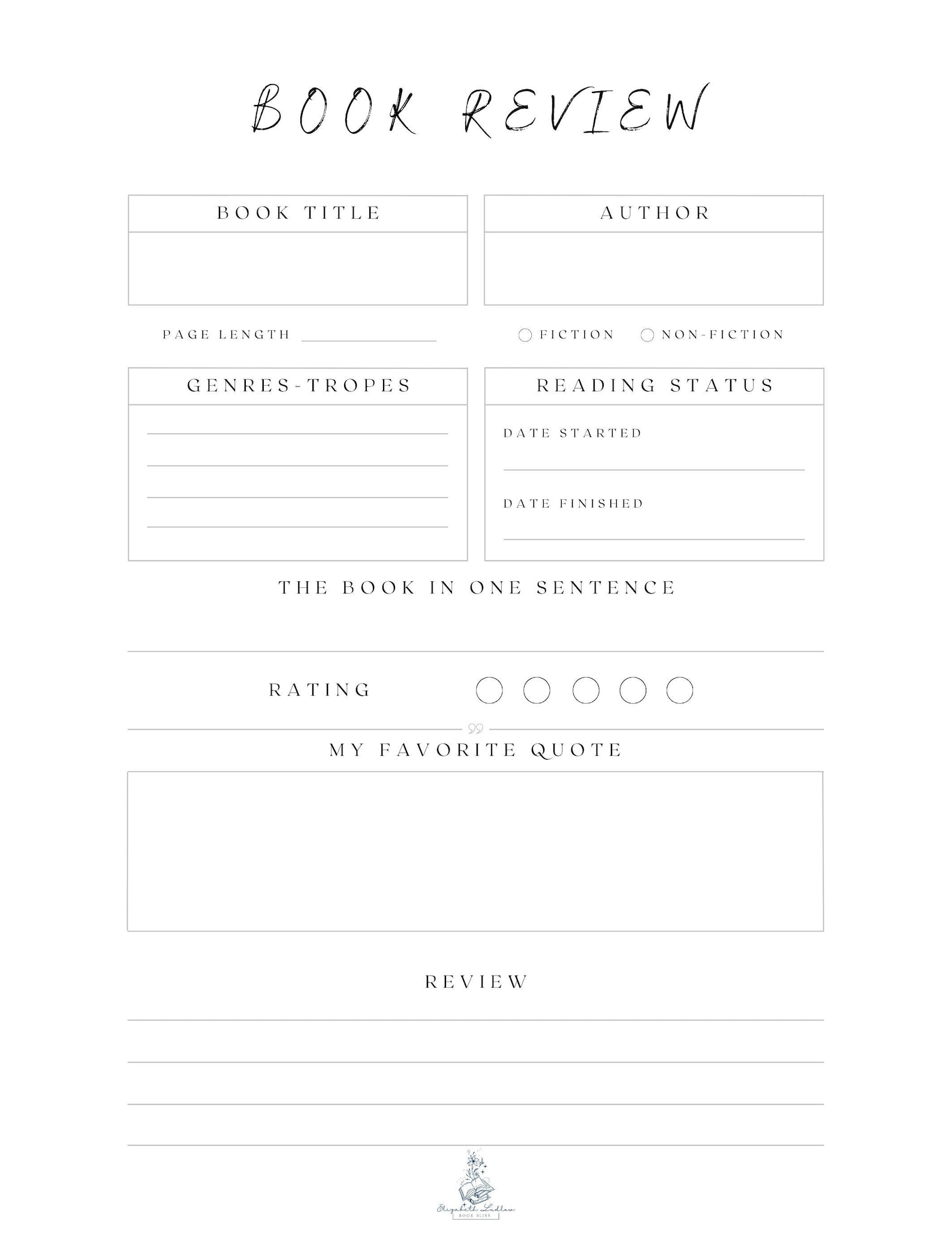 Printable Blank Book Review Template for Notability & Goodnotes - PDF ...