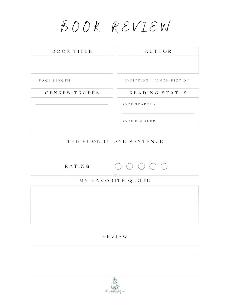Printable Blank Book Review Template for Notability & Goodnotes - PDF ...