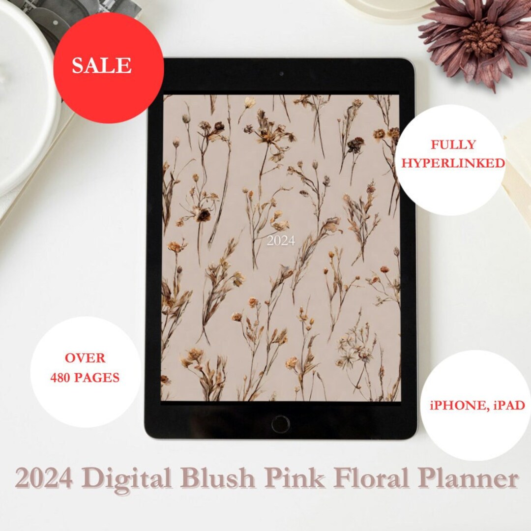 2024 Digital Blush Pink Floral Planner, Dated Goodnotes Notability ...