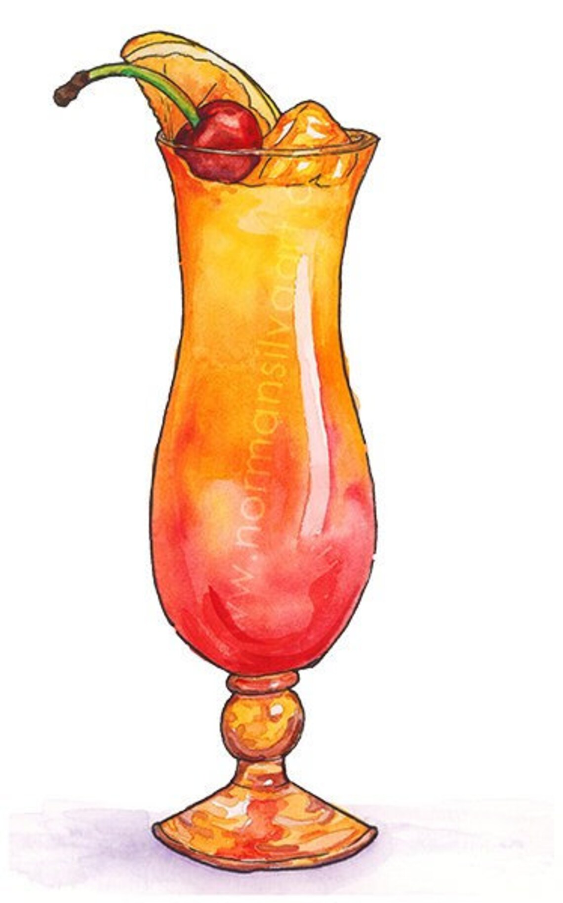Rum Runner Cocktail Tropical Drink Watercolor Painting Giclée Print - Etsy