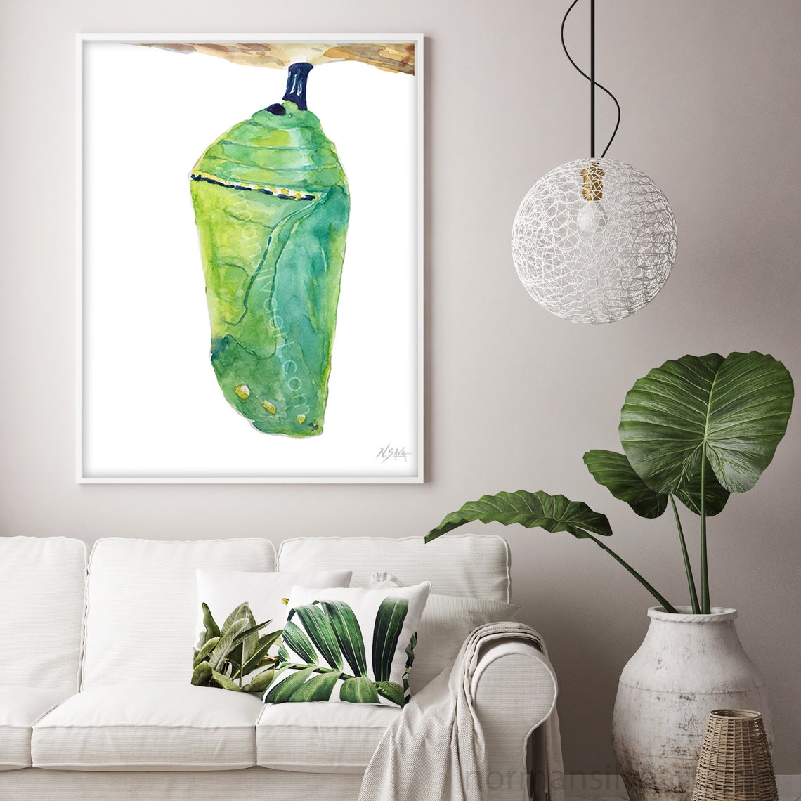 Cocoon Chrysalis Monarch Butterfly Insect Watercolor Painting Giclée ...