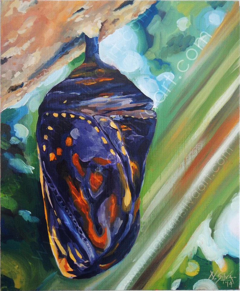 Monarch Butterfly Chrysalis- FREE SHIPPING - Cocoon Oil Painting Print ...