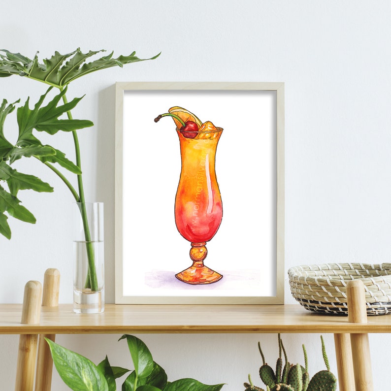 Rum Runner Cocktail Tropical Drink Watercolor Painting Giclée Print - Etsy