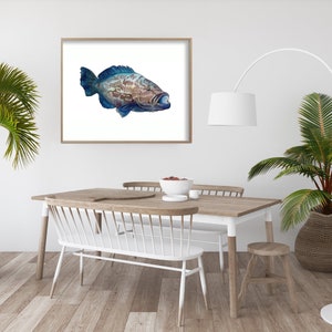 Grouper Fishing Food Watercolor Painting Giclée Print Background Color ...