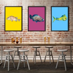 Grouper Fishing Food Watercolor Painting Giclée Print Background Color ...