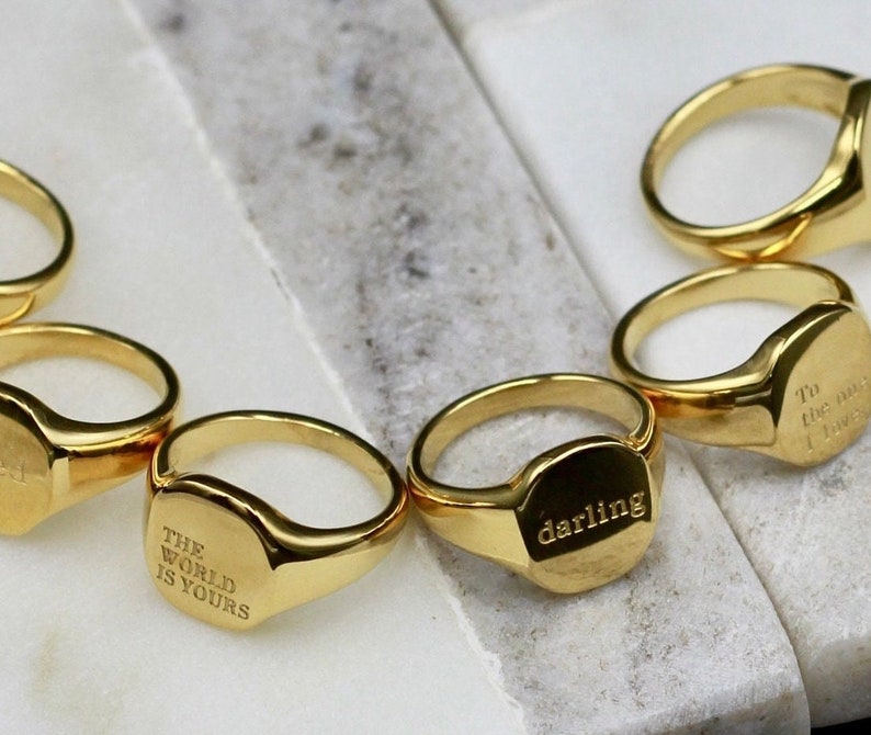 Gold Signet Ring, Affirmation, More Self Love Jewelry, Gold Engraved ...