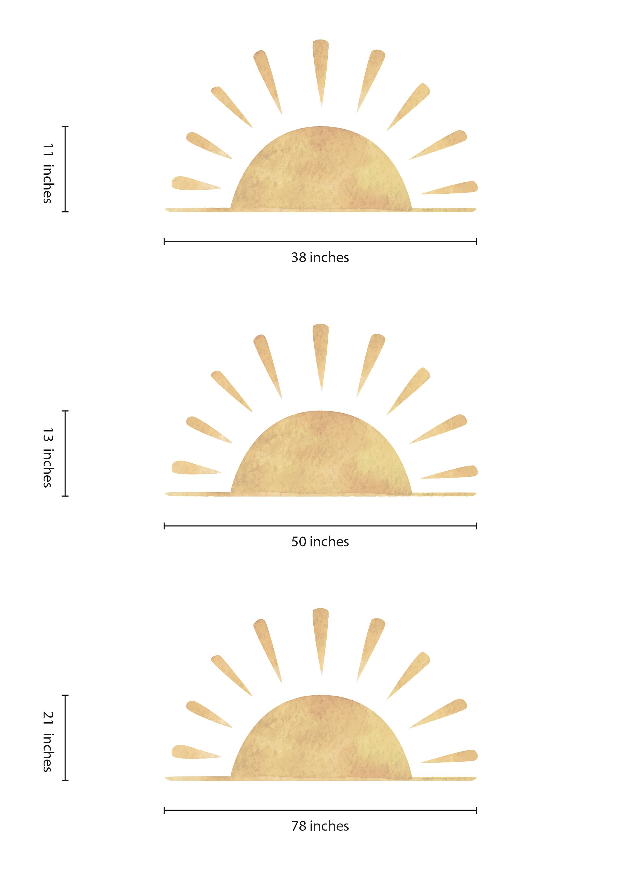 Big Yellow Rising Sun Wall Decal Removable Giant Sun Boho Style Wall ...