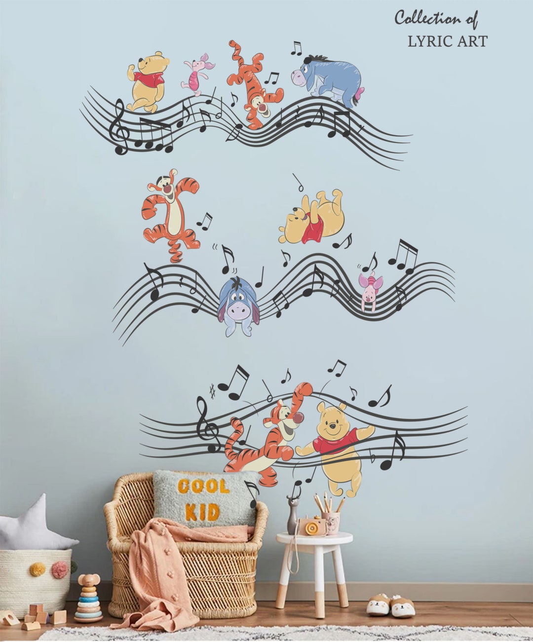 Removable Music Notes Decal Musical Staff Wall Sticker Winnie the Pooh ...