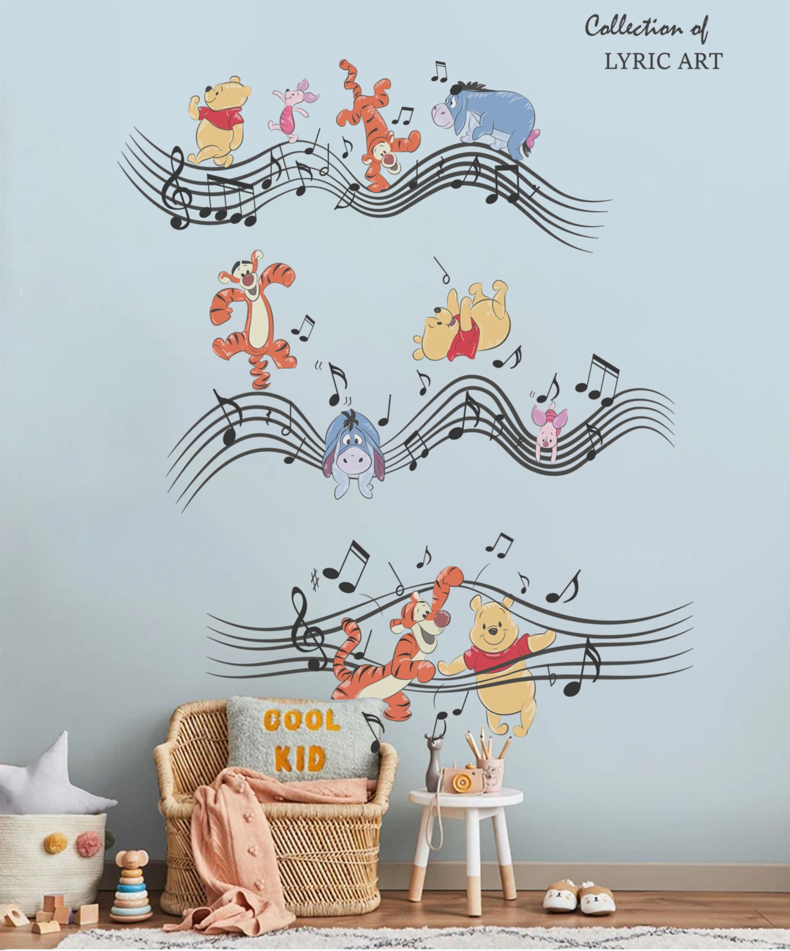 Removable Music Notes Decal Musical Staff Wall Sticker Winnie the Pooh ...