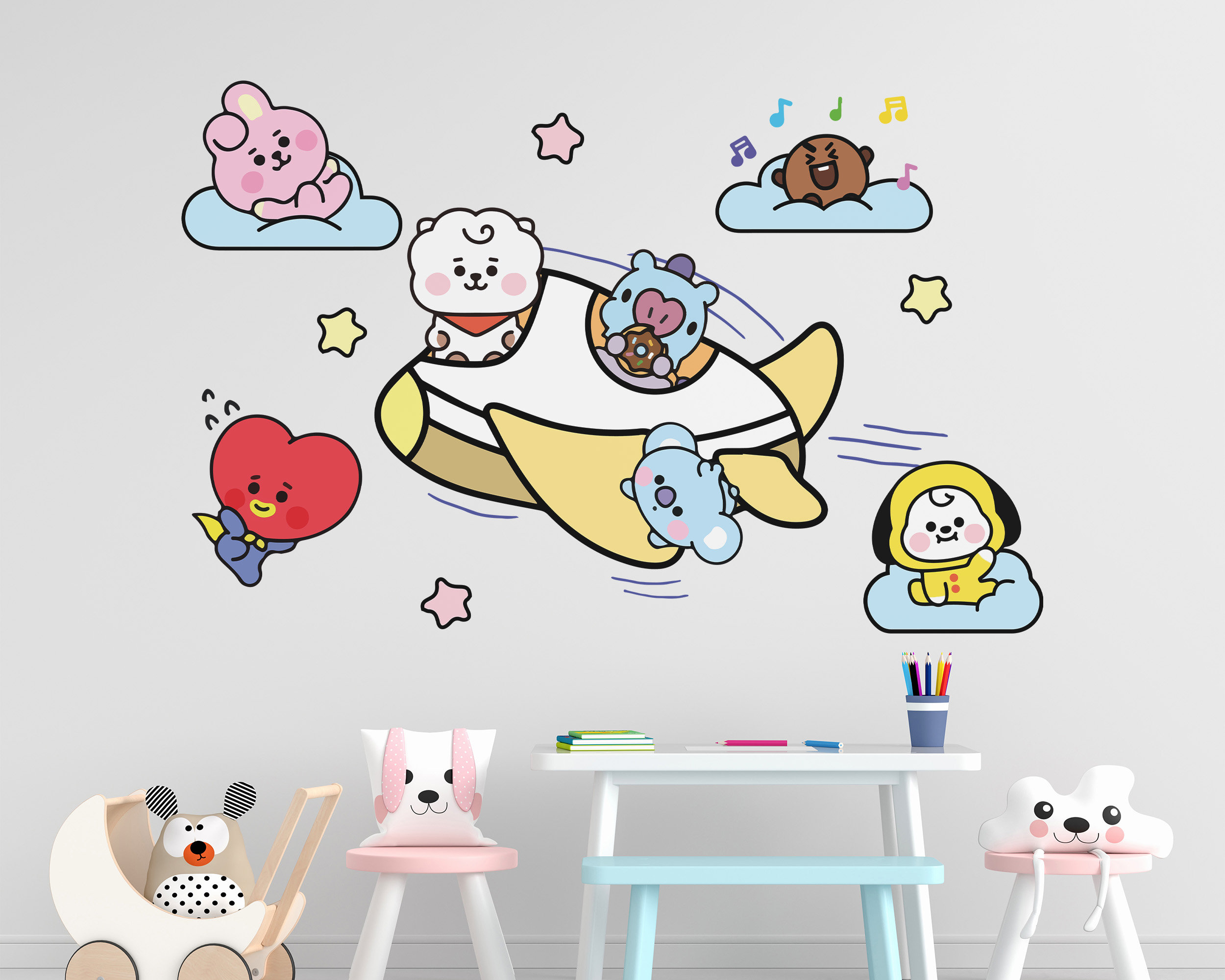 Cute BT21 Wall Decals BTS Characters Removable Peel & Stick Nursery ...