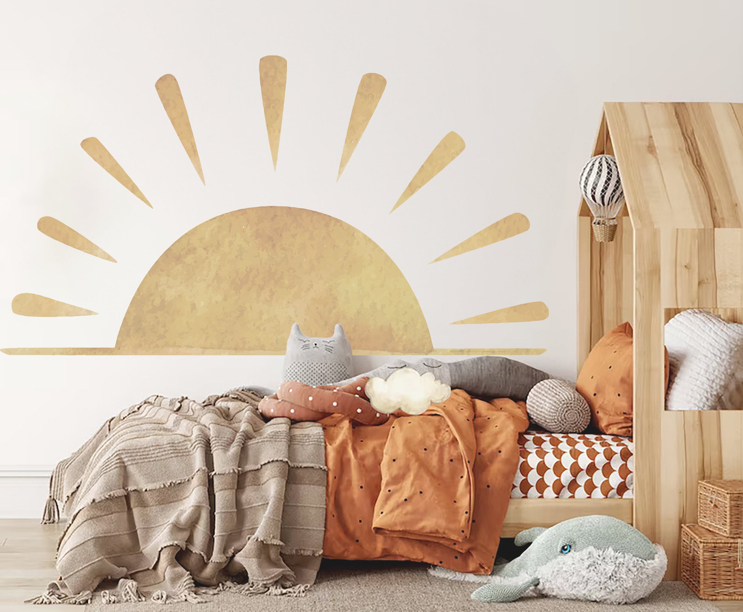 Big Yellow Rising Sun Wall Decal Removable Giant Sun Boho Style Wall ...