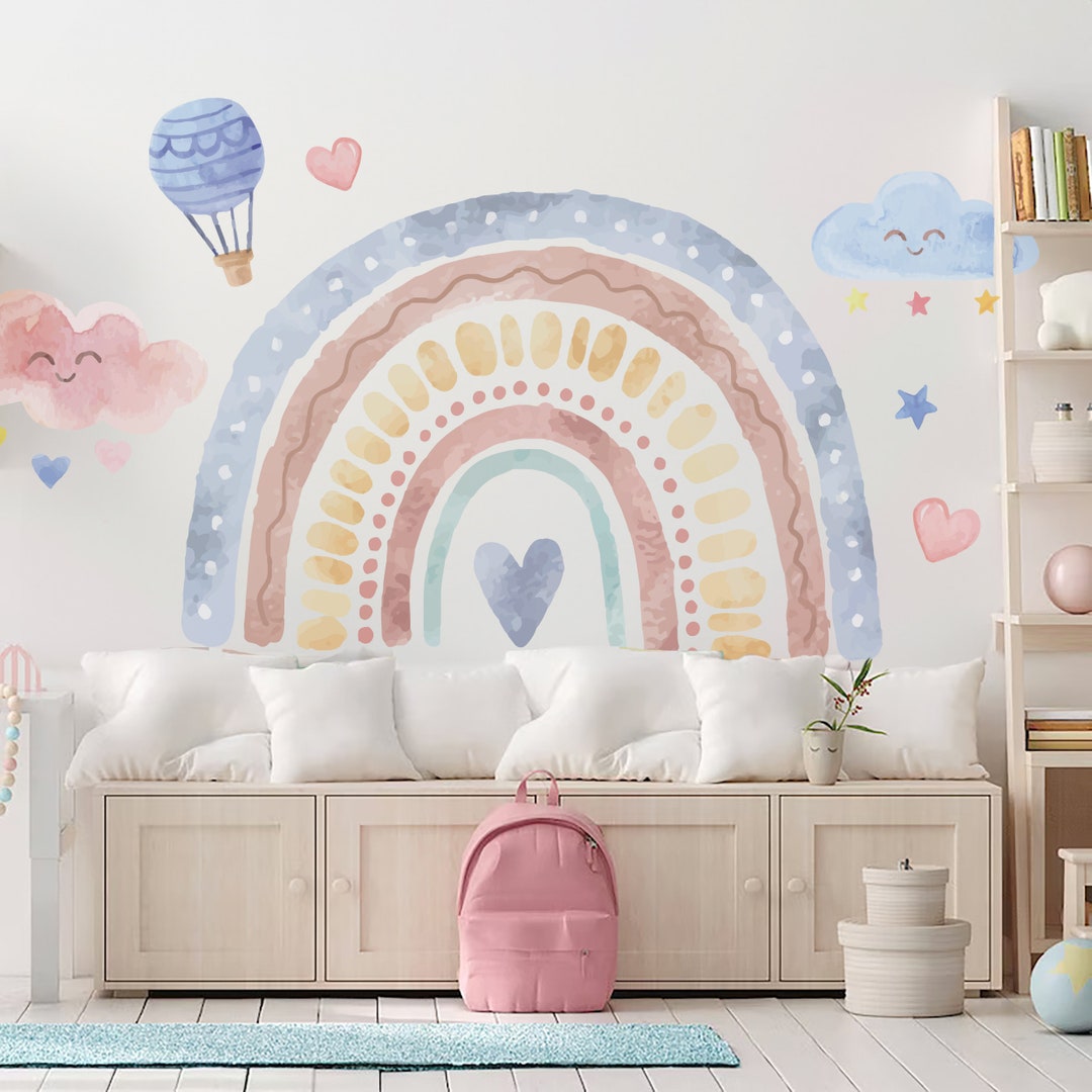 Rainbow Baby Wall Stickers Hot Air Balloon and Clouds Decals Baby ...