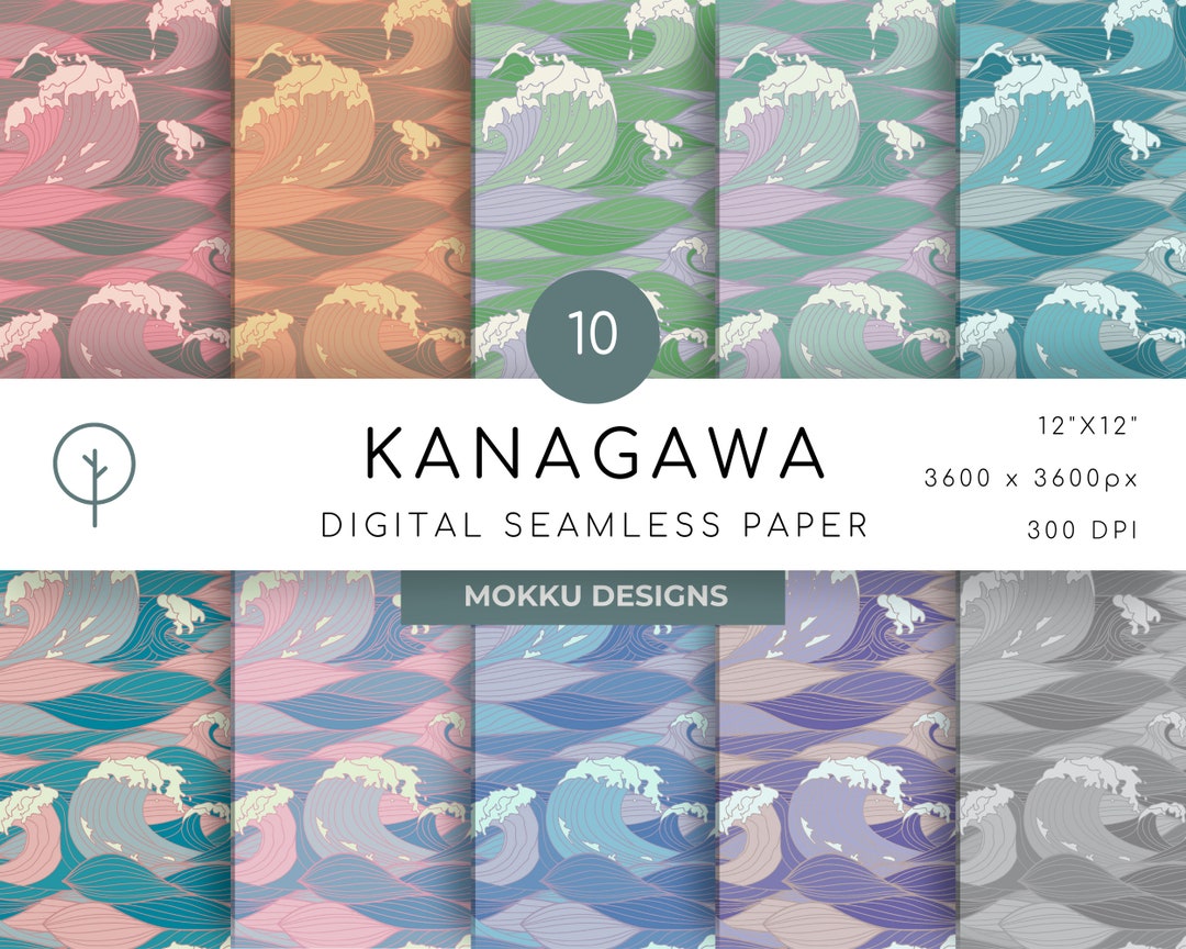 KANAGAWA: 10 Seamless Japanese Waves Repeating Designs - Digital Paper ...