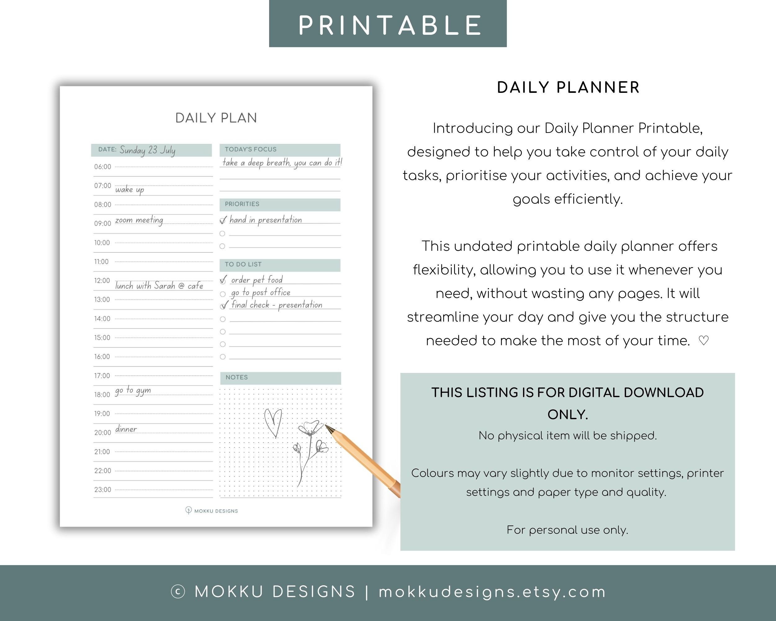Daily Planner Printable PDF Hourly Planner Time Blocking - Etsy