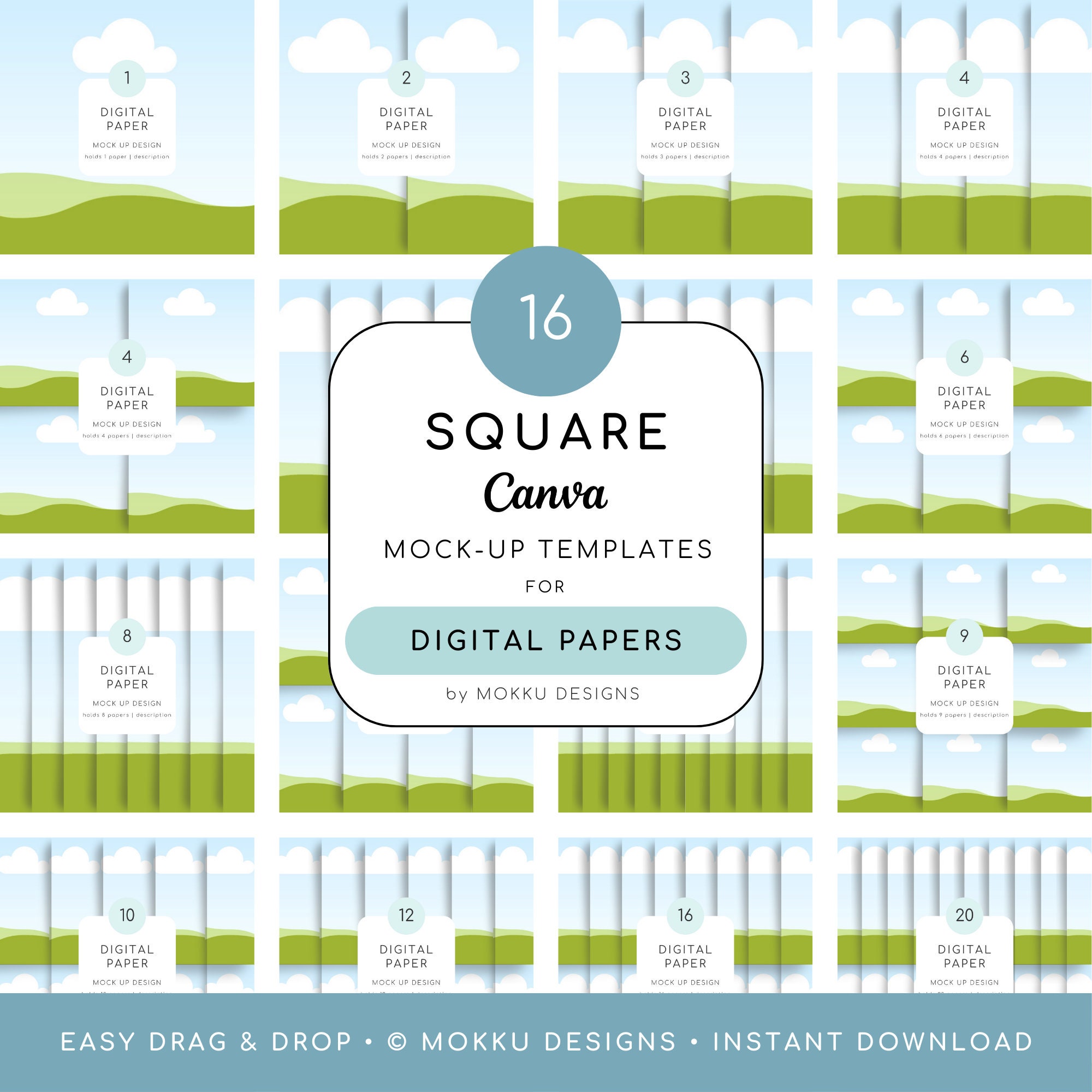 16 SQUARE Digital Paper Mockup Bundle | Editable Canva Templates Drag ...