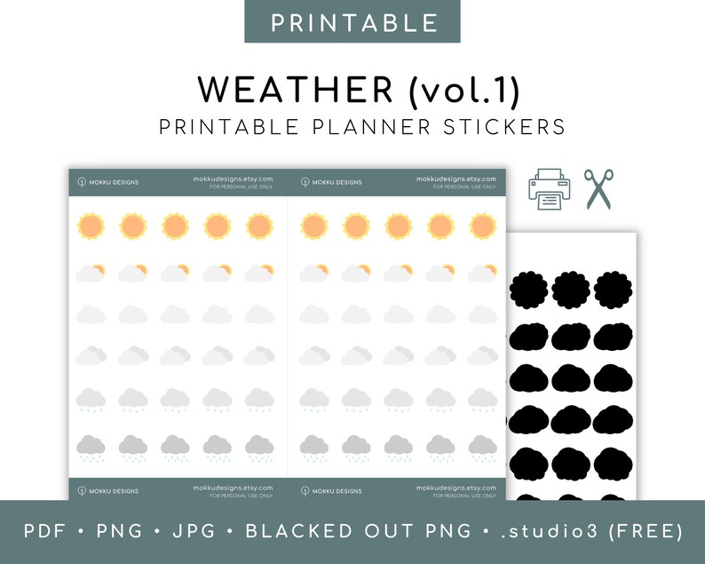 WEATHER (vol.1): Printable Weather Planner Stickers Weather Icon ...