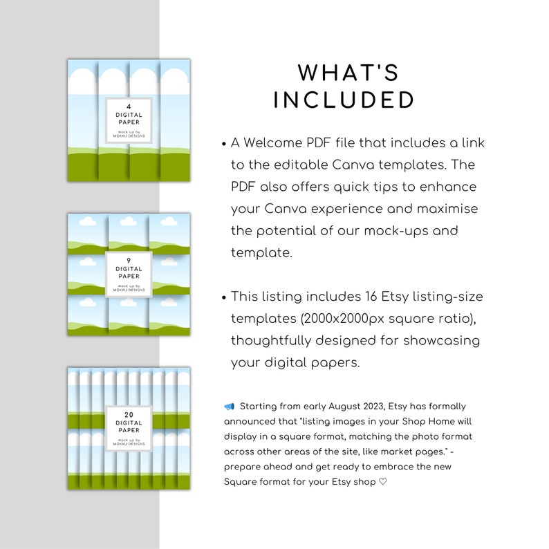 16 SQUARE Mockup Seamless Digital Paper | Editable Canva Templates Drag ...