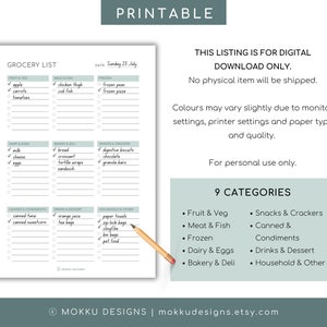 Grocery List Printable PDF | Supermarket Shopping Checklist Reminder ...
