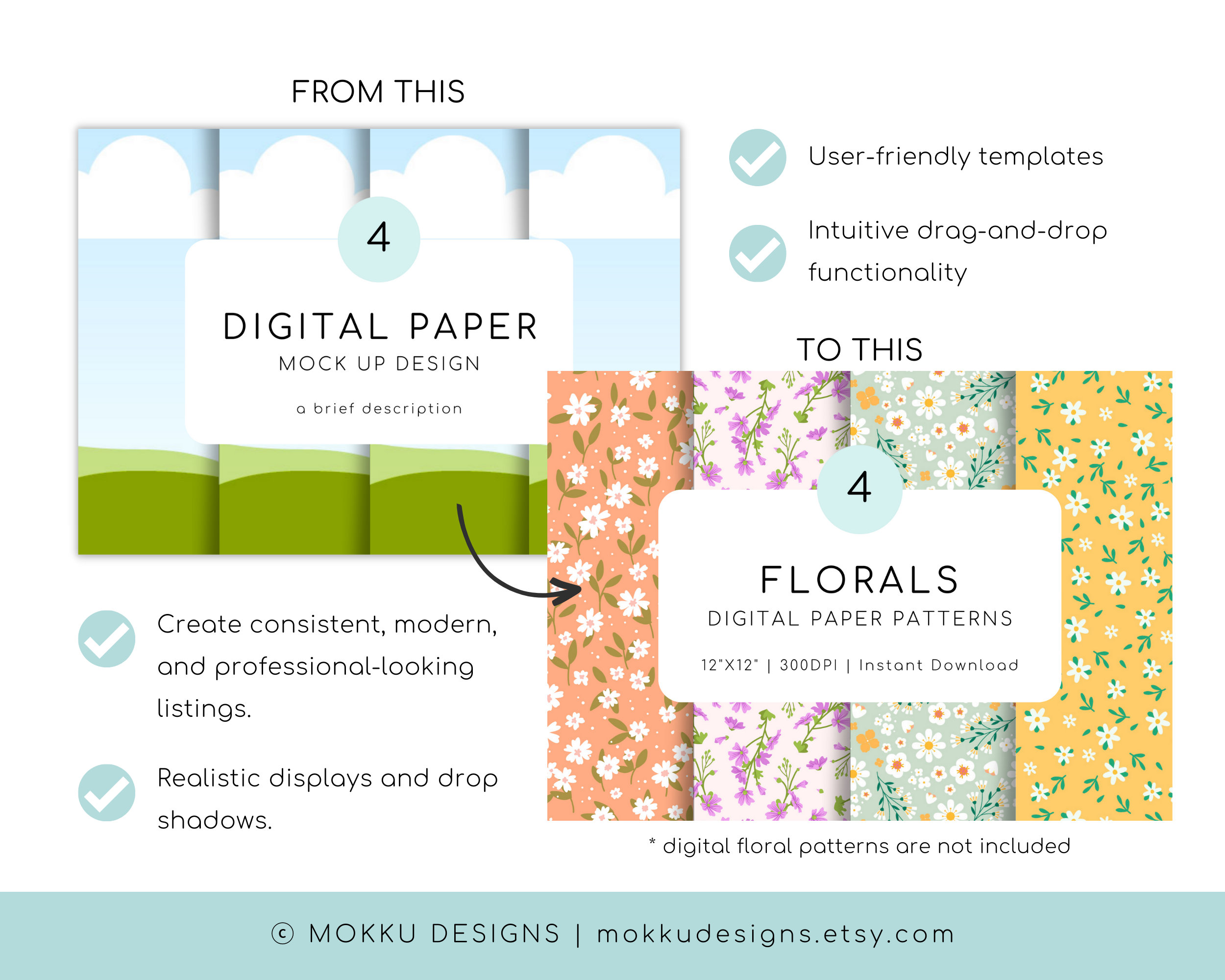 14 Digital Paper Mockup Bundle | Customisable Canva Templates Drag ...
