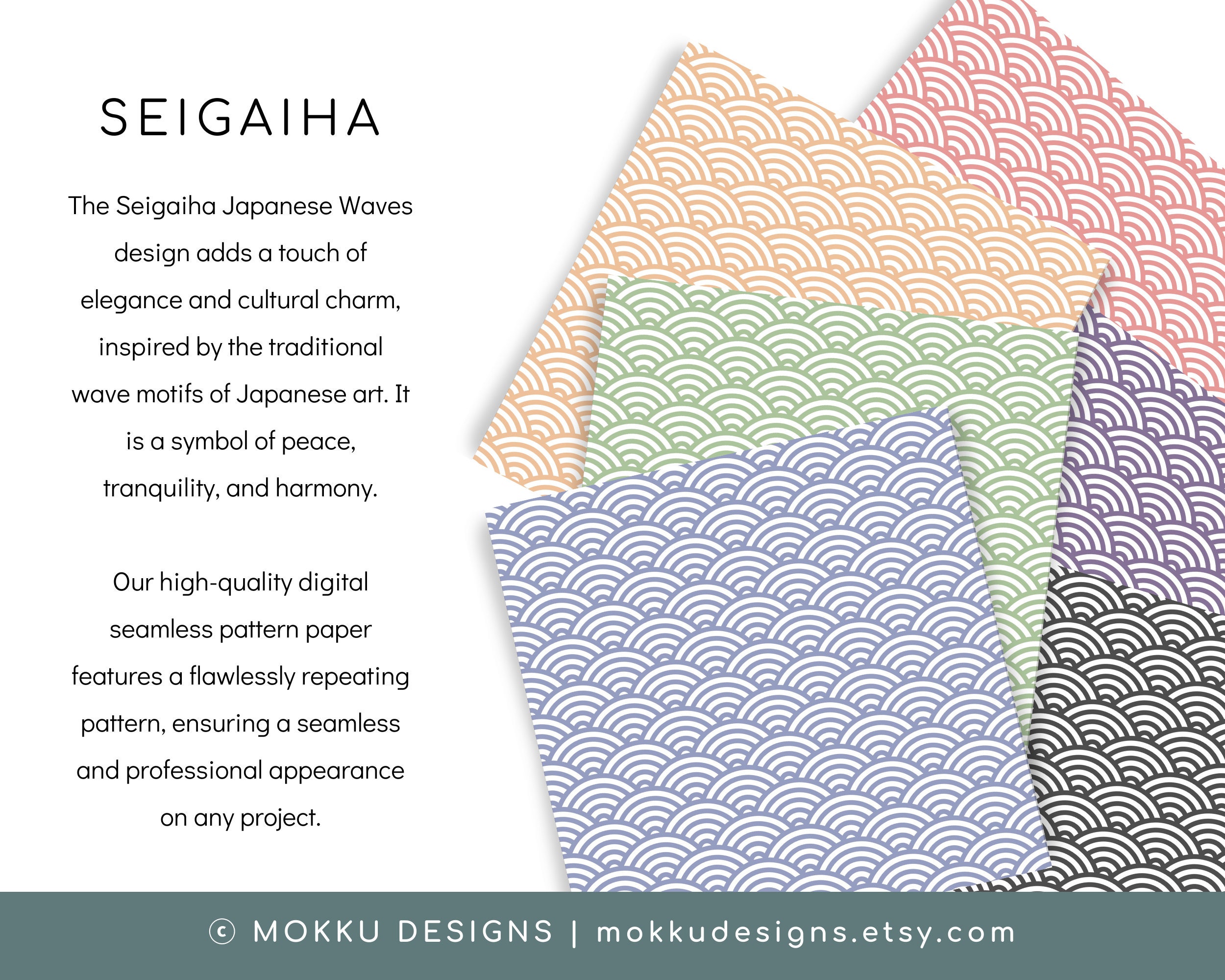 SEIGAIHA: 12 Digital Paper Seamless Patterns Japanese Waves Repeating ...