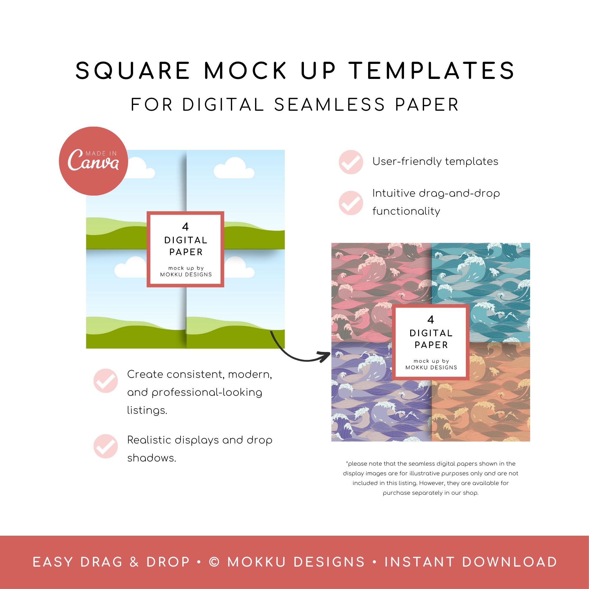 Seamless Digital Paper Mockup Square Listing Templates, 35 Digital ...