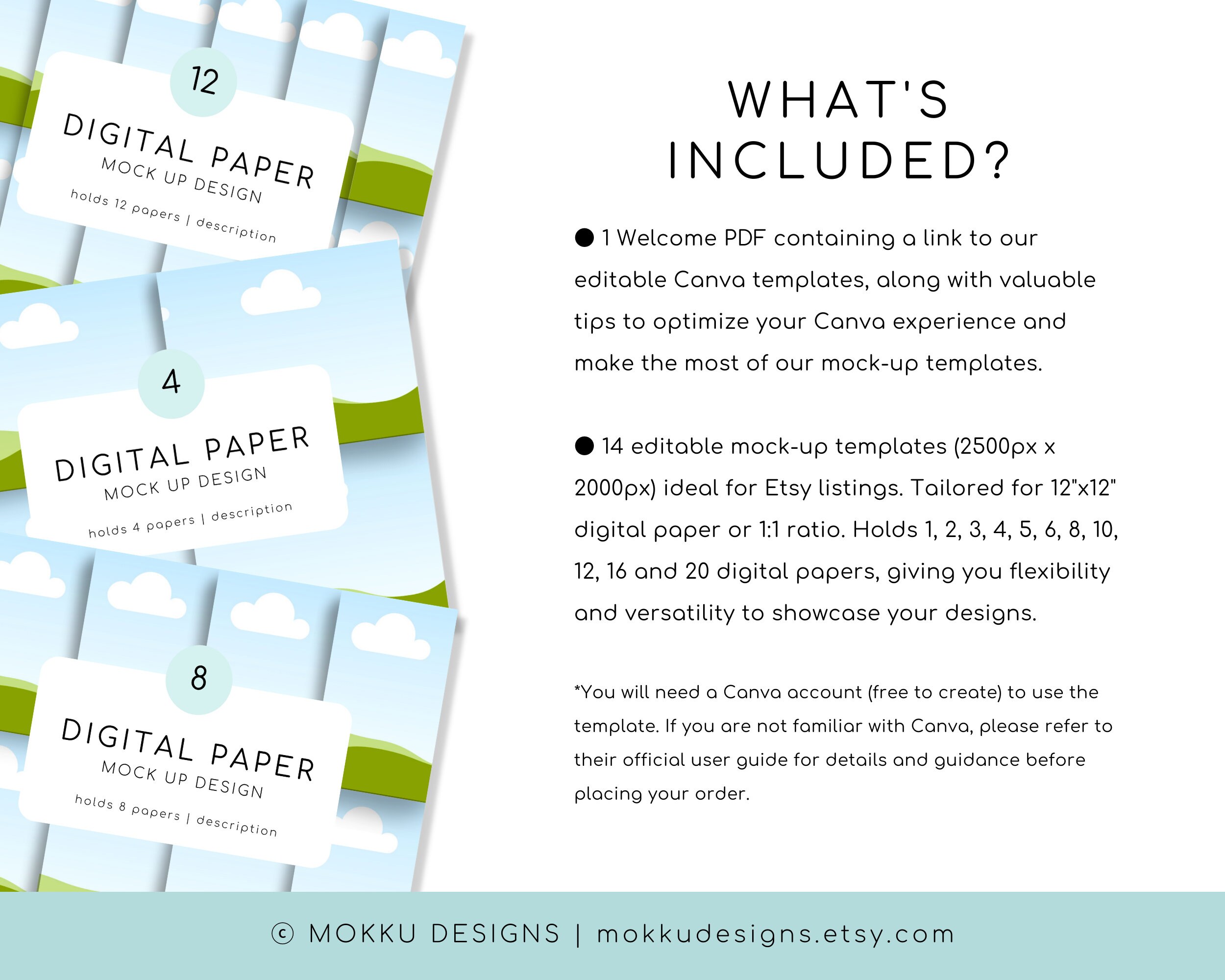 14 Digital Paper Mockup Bundle | Customisable Canva Templates Drag ...