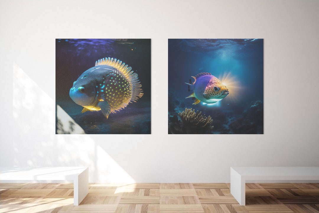 Pufferfish in Deep Water Poster Set of 3 Printable Art - Etsy