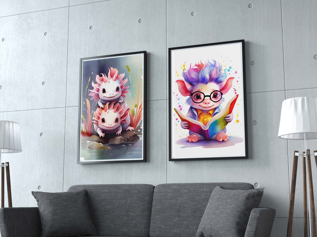 Cute Axolotl Poster, Set of 3 Printable Images, Room Decor, Modern ...