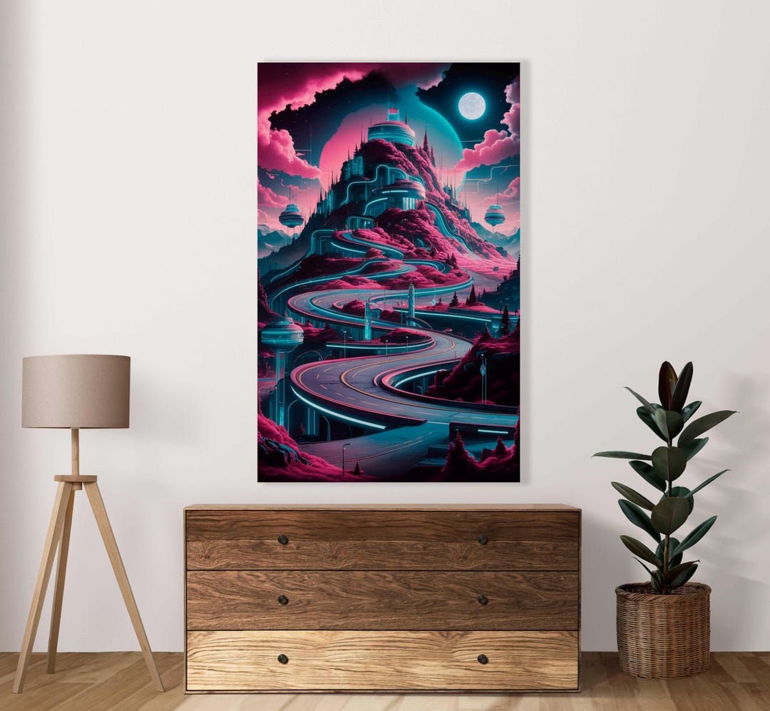 Utopian Town in Mountain Poster. Set of 1 JPG Image, Scifi Decor ...