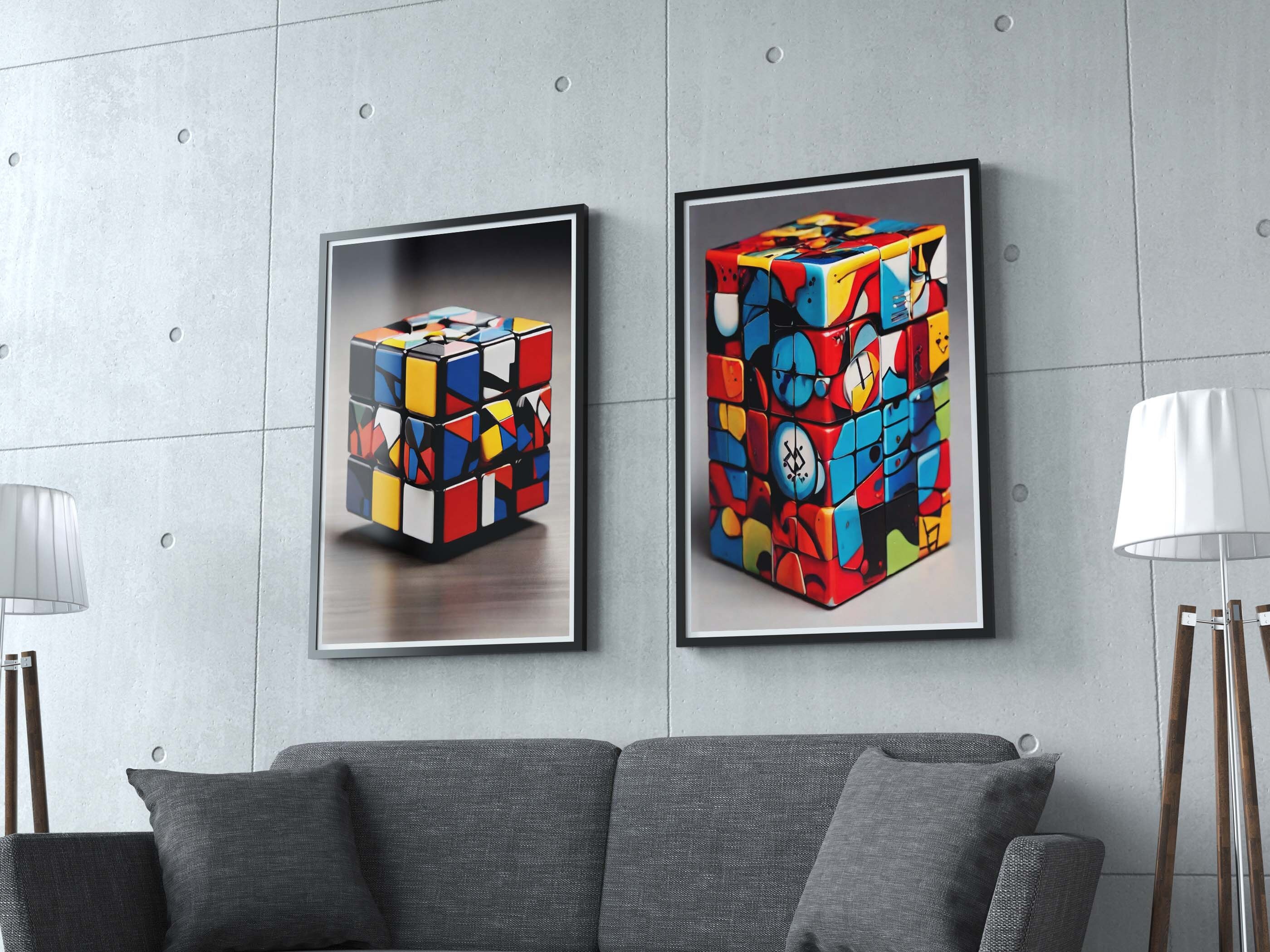 Rubik's Cube Abstract Figures Poster, Set of 3 Printable Images, Room ...