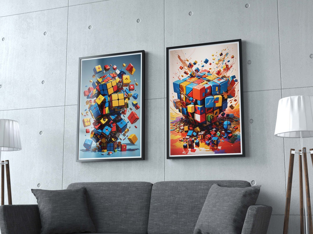Rubik's Cube Explosion Poster, Set of 3 Printable Images, Room ...