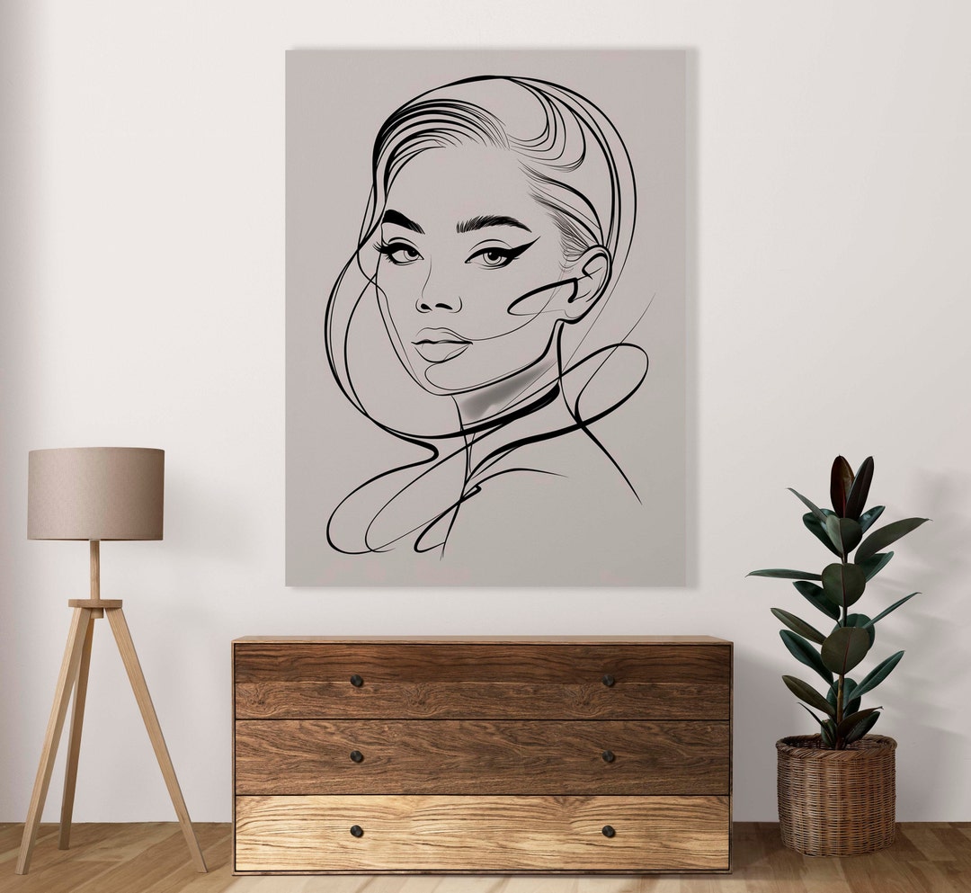 One Line Trace Woman Portrait Poster. Set of 1 JPG Image, Beautiful ...