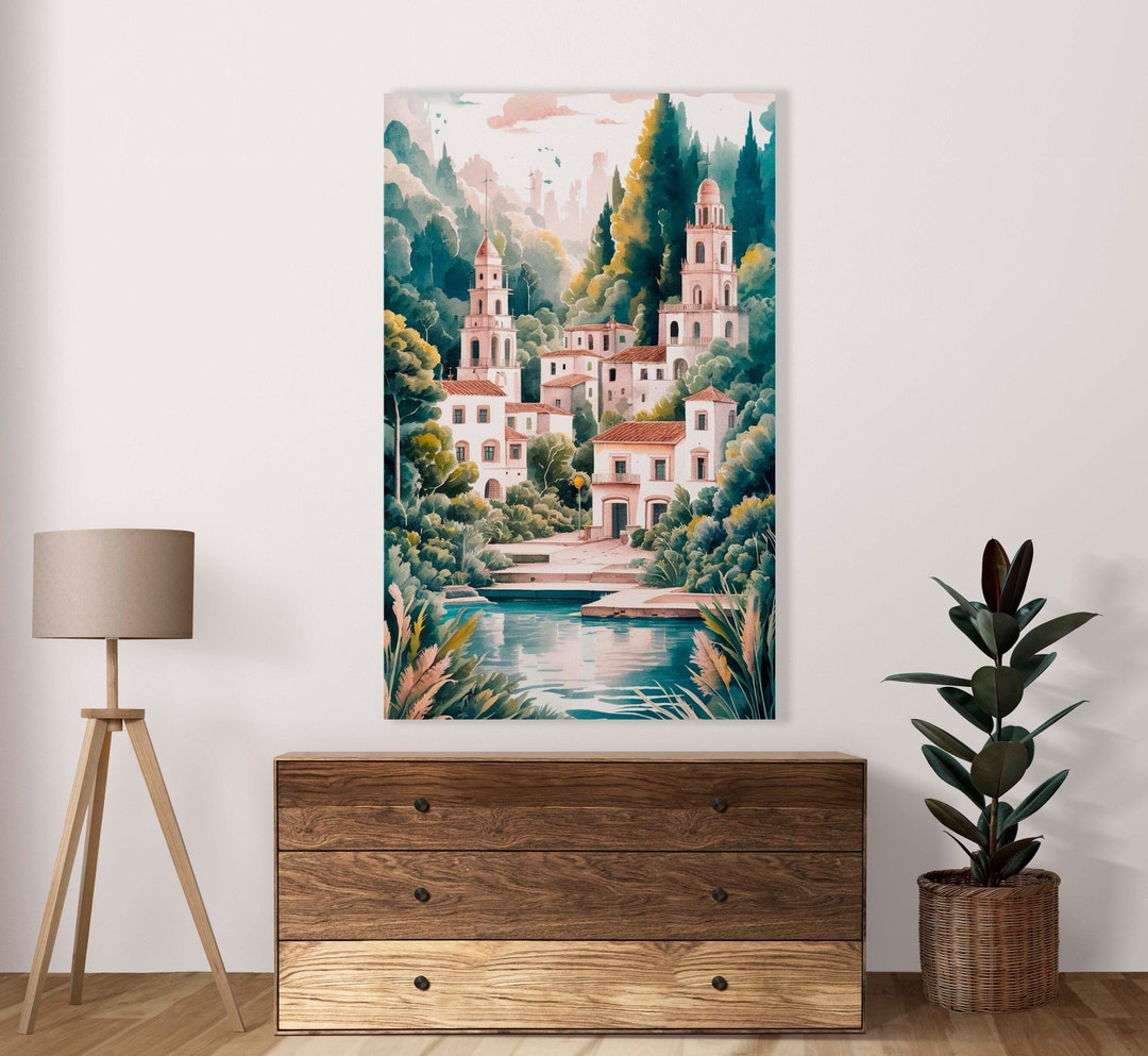 Fantasy White Lakeside Town Scene Poster. Set of 1 JPG Image, Digital ...