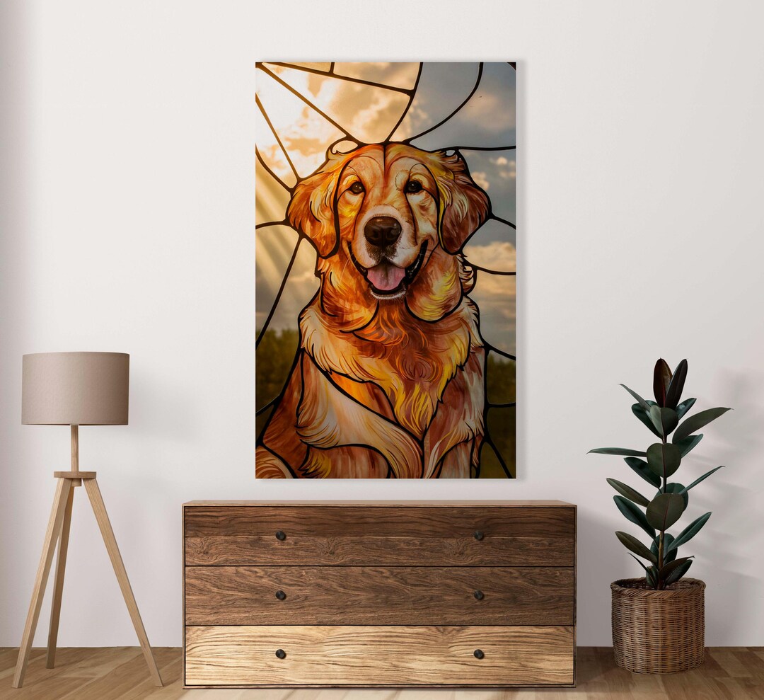 Stained Glass Golden Retriever Portrait Poster. Set of 1 JPG Image ...